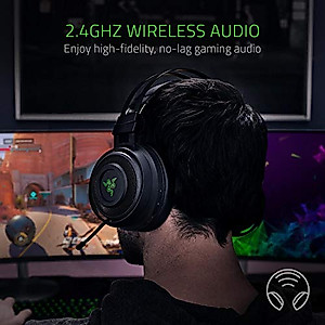 Razer Nari Wireless 7.1 Surround Sound Gaming Headset: THX Audio, Auto-Adjust Headband & Swivel Cups, Chroma RGB, Retractable Mic, For PC, PS4, PS5, Black