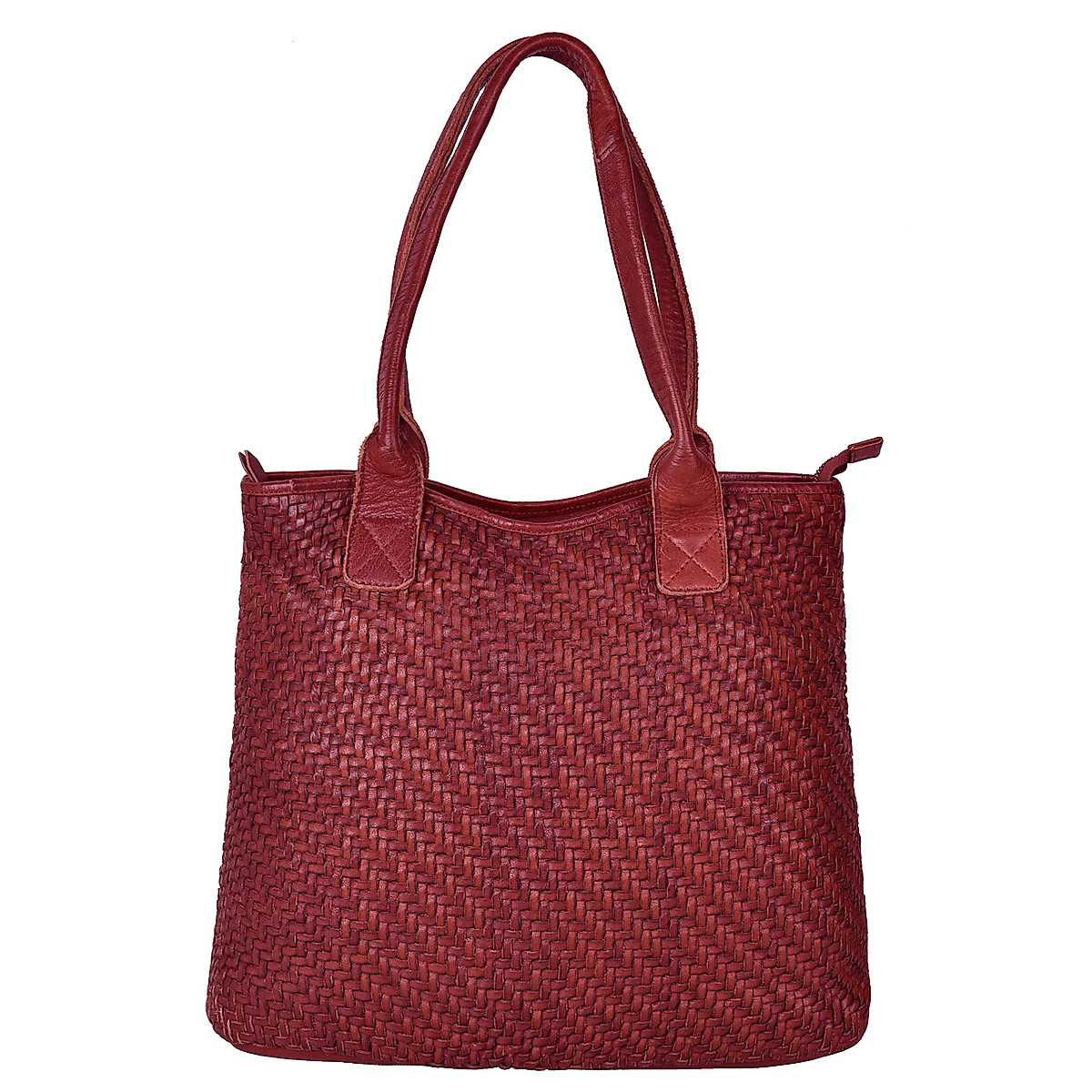 ANTONIO VALERIA Alice Red Braided Washed Leather HandBag for Women