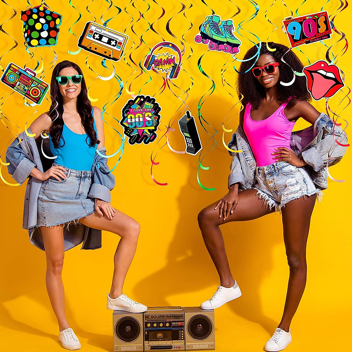 80s 90s Party Decorations Retro 1980s Hip Hop Hanging Swirls Ceiling Decor for Adults Back to The 80s 90s Throwback Birthday Neon Rock Party Supplies(Retro)