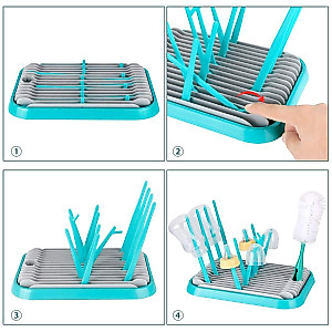 Hestier Baby Bottle Drying Rack with Bottle Cleaning Brush Set/Plastic Bag and Bottle Dryer - Drying Rack and The Planet Folds for Easy Storage