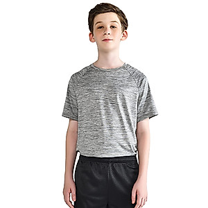 5 Pack Boys Athletic Shirts, Youth Activewear Dry Fit Tshirts for Kids, Short Sleeve Tees, Bulk Athletic Performance Clothing (Set 1, Large)