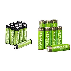 Amazon Basics 12-Pack AAA Rechargeable Batteries, 800 mAh, Pre-Charged & AA High-Capacity Ni-MH Rechargeable Batteries (2400 mAh), Pre-Charged - Pack of 8