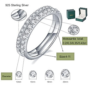 YODEWA Moissanite Wedding Band, Moissanite Rings for Women Half Eternity 925 Sterling Silver Stackable Round Thin 0.3ct Lab Created Diamond Size 5