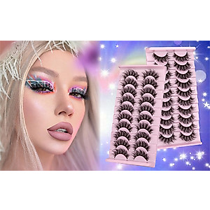 wiwoseo Mink Lashes Eyelashes Natural Fluffy Faux Mink Lashes 3D Thick Volume D Curl Wispy Eyelashes that Look Like Extensions Fake Eyelashes 10 Pairs Pack