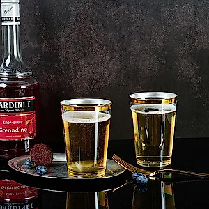 FOCUSLINE 100 Pack 12 oz Gold Rimmed Plastic Cups, 12 Ounce Clear Tumblers, Heavy-duty & Fancy Disposable Hard Plastic Cups with Gold Rim for Wedding Elegant Party