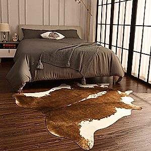 BENRON Premium Large Cowhide Rug 55x62 Inch, Cow Print Rugs for Living Room Bedroom Fireplace Hearth Rug Western Wall Decor, Faux Fur Animal Skins Cute Cow Hide Room Carpets