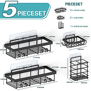 LIUQIBA Shower Caddy 5 Pack, Adhesive No Drilling Traceless Shower Shelves, Large Capacity,Rustproof Stainless Steel Bathroom Organizer, for Bathroom Storage & Home Decor & Kitchen