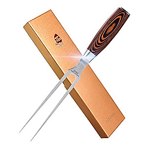 TUO Carving Fork - 7 inch Sharp Meat Fork Barbecue Forks Meat Cooking Fork for Roast Poultry & BBQ Party - German Stainless Steel & Ergonomic Pakkawood Handle - Fiery Series Gift Box Included