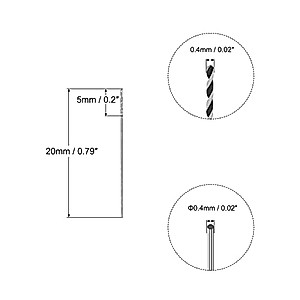 uxcell 10 Pcs 0.4mm HSS(High Speed Steel) W6542 Micro Drill Bits, Fully Ground Jobber 20mm Length Drill Bit for Mild Steel Copper Aluminum