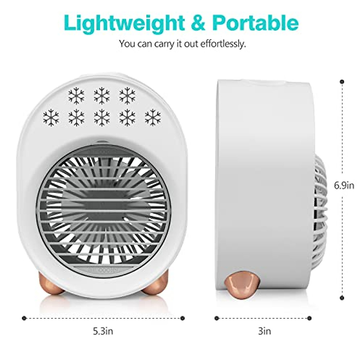 SISMEL Portable Misting Fan, 3 Speed Personal Small Desk Fan with 200ML Water Tank, USB Rechargeable Cooling Mist Fan with Colorful Nightlight, Battery Operated Fan for Bedroom Office Outdoors (White)