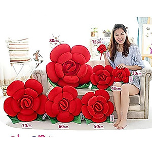 Rose Throw Pillow Fake Flower Shape Cushion Decorative Living Room Office Chair Bench Decor Girl Gift Red (12 inch)