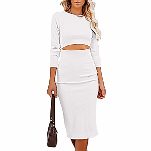 SHANZHEN Bodycon Dresses for Women Elegant Long Sleeve Fall Winter Cutout Ribbed Long Sleeve Dress A-White