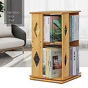 MoNiBloom Desktop Bookshelf 360 Degree Rotating 2 Tier Bookcase Bamboo Storage Organizer Shelves for Dormitory Living Room Children's Student, Natural
