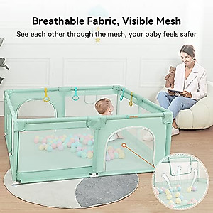 COMOMY Playpens for Babies and Toddlers, 79"x71" Baby Playard Extra Large, Safe and Non-Slip Baby Fence, Full Mesh Design, Indoor & Outdoor Kids Activity Center, Baby Play Pens (Dark Green)