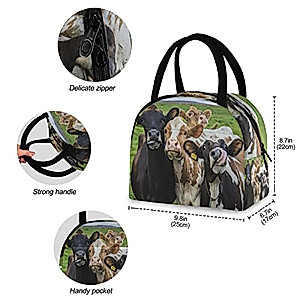 Lunch Bag Farm Animal Cow Cattle Insulated Lunch Box Leakproof Zippered Lunch Tote Bag Large Cooler Bag with Front Pocket for Women/Men Work School Girl Boy