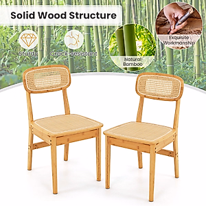 Giantex Rattan Dining Chairs Set of 2, Boho Cane Kitchen Chairs, Max Load 300 Lbs, Bamboo Armless Dining Room Chairs