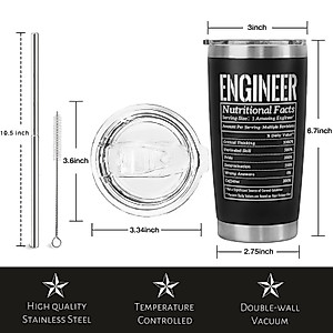 Engineer Tumbler with Lid and Straw- Funny Engineer Gifts for Engineers -Engineer Mug, Cup, Skinny Tumbler - Matte Black Thermal Insulated Tumblers 20 Oz- Nerd Gifts(Nutritional Facts)