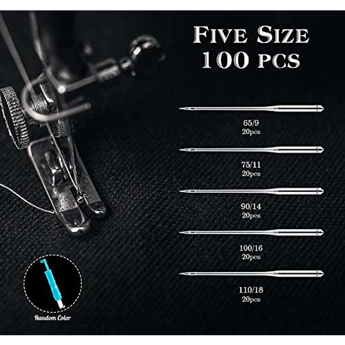 100 PCS Sewing Machine Needles Universal Regular Point Needles for Singer Brother, Assorted Sizes HAX1 65/9, 75/11, 90/14, 100/16, 110/18