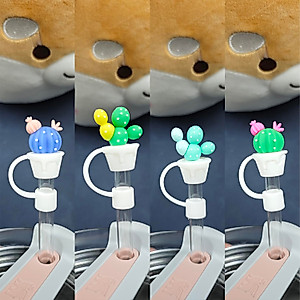 boqopod 4 Pcs Cactus 10mm/0.4 inch Straw Cover Cap for Stanley Cup and Straw Topper Compatible with Stanley 30 & 40 Oz Tumblers (Cactus)