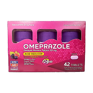 Rite Aid Omeprazole Tablets- 20 mg, 3 Bottles, 14 Count Each (42 Count Total) (Wildberry Mint)