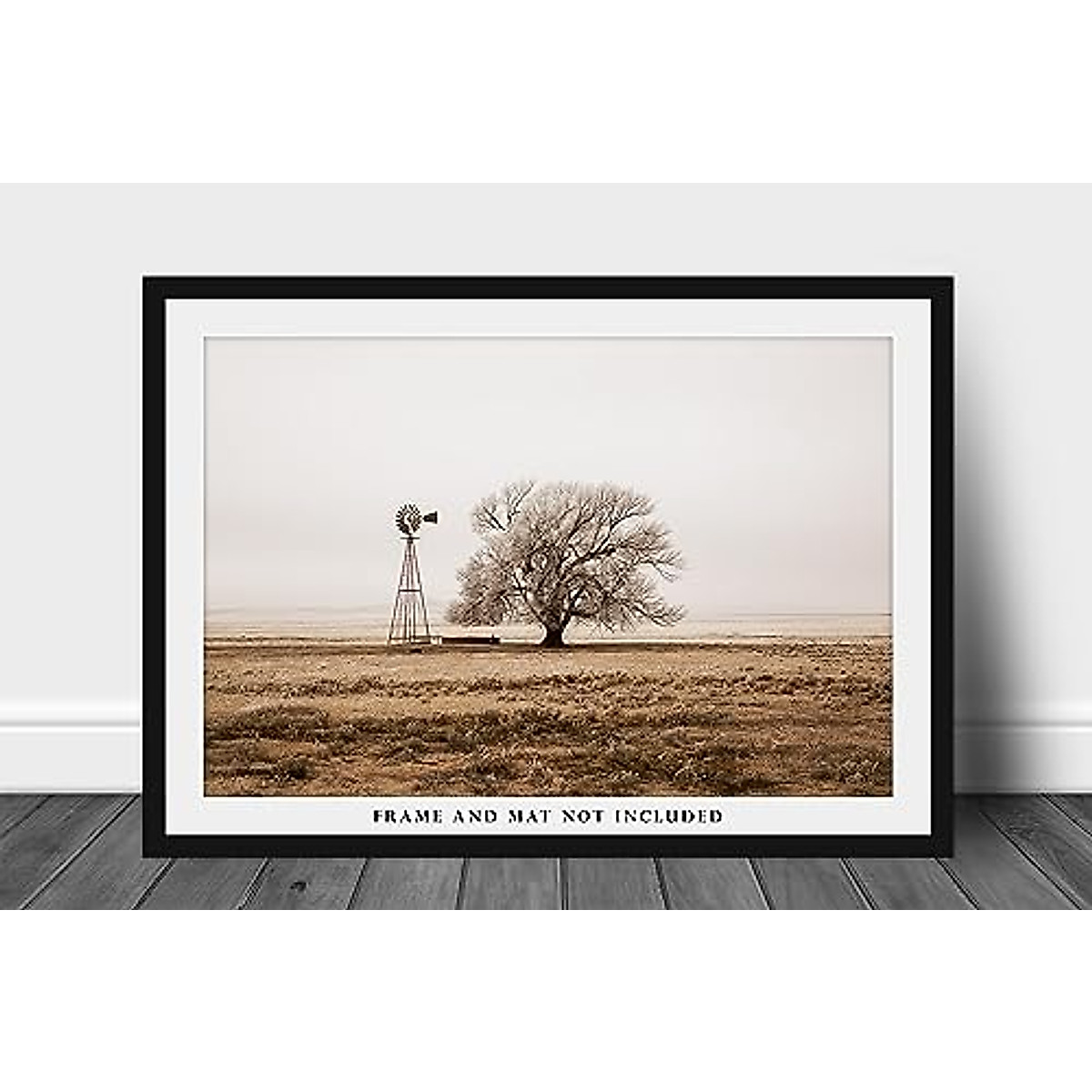 Country Photography Print (Not Framed) Sepia Picture of Old Windmill and Tree Covered in Frost on Winter Day in New Mexico Western Wall Art Farmhouse Decor (30" x 40")