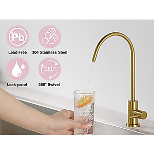 Tohlar Drinking Water Faucet for Kitchen Sink, Gold Filtered Water Faucet Lead-Free Reverse Osmosis Faucet Water Filtration System 304 Stainless Steel, Brushed Gold Finish