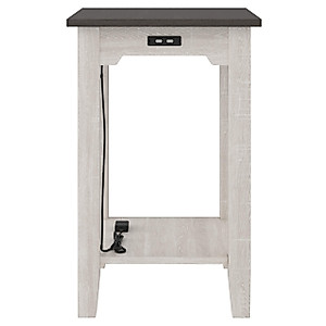 Signature Design by Ashley Dorrinson Square Chair Side End Table with Lower Fixed Shelf and USB Charging Port, Antique White & Brown