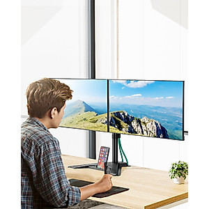 MOUNT PRO Dual Monitor Stand - Free Standing Full Motion Monitor Desk Mount Fits 2 Screens up to 27 inches,17.6lbs with Height Adjustable, Swivel, Tilt, Rotation, VESA 75x75 100x100