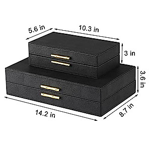ZIKOUL Modern Decor Box Black Shagreen Leather Decorative boxes with lids for Home Decor Wooden Box With Hinged Lid