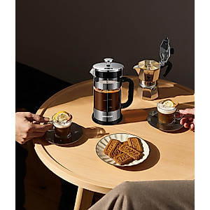 French Press Coffee Maker - 21OZ Classic Glass Coffee Press, Heat-resistant Borosilicate Glass Coffee Pot with 4-Level Disassemble Filters, Portable Cold Brew Coffee Maker for Travel Home Gift(Sliver)