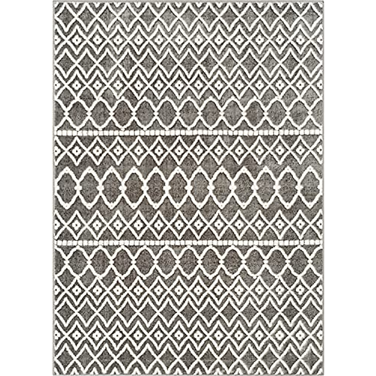 Well Woven Niria Grey Moroccan Tribal Diamonds Soft High-Lo Pile Area Rug (5'3" x 7'3")