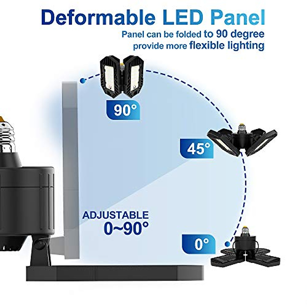 LEDIARY 2 Pack LED Garage Light, 80W Deformable Garage Ceiling Lights with 4 Adjustable Panels, 8000LM Screw in LED Tri Light for Attic, Basement - E26/E27 Base
