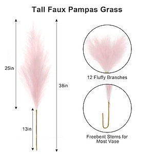 Alishomtll 8 Pcs Faux Pink Pampas Grass Decor Bulk,38'' Artificial Large Tall Fluffy Pompas Grass Floral for Floor Vase Fake Plants Boho Bouquet for Home Wall Fall Decor