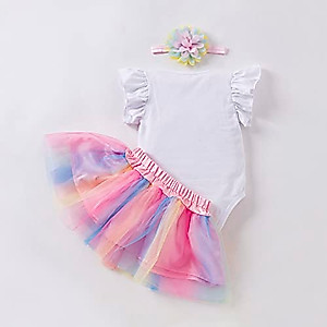 Baby Girl My 1st Easter Outfit Ruffle Short Sleeve Romper Rabbit Bunny Onesie Rainbow Lace Tutu Skirt Summer Clothes (Pink Egg, 18-24 Months)