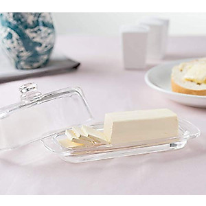 Royalty Art Glass Butter Dish with Handled Lid (Rectangular) Classic Covered 2-Piece Design Clear, Traditional Kitchen Accessory Dishwasher Safe