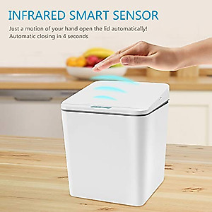 FEBHBRQ Touchless Mini Countertop Trash Can, Automatic Small Garbage Can for Office Desktop/Bedside Table/Coffee Bar/Bathroom Vanity, Cute Sensor/Electric Wastebasket with Lid for Kids, White-1.5 Gal
