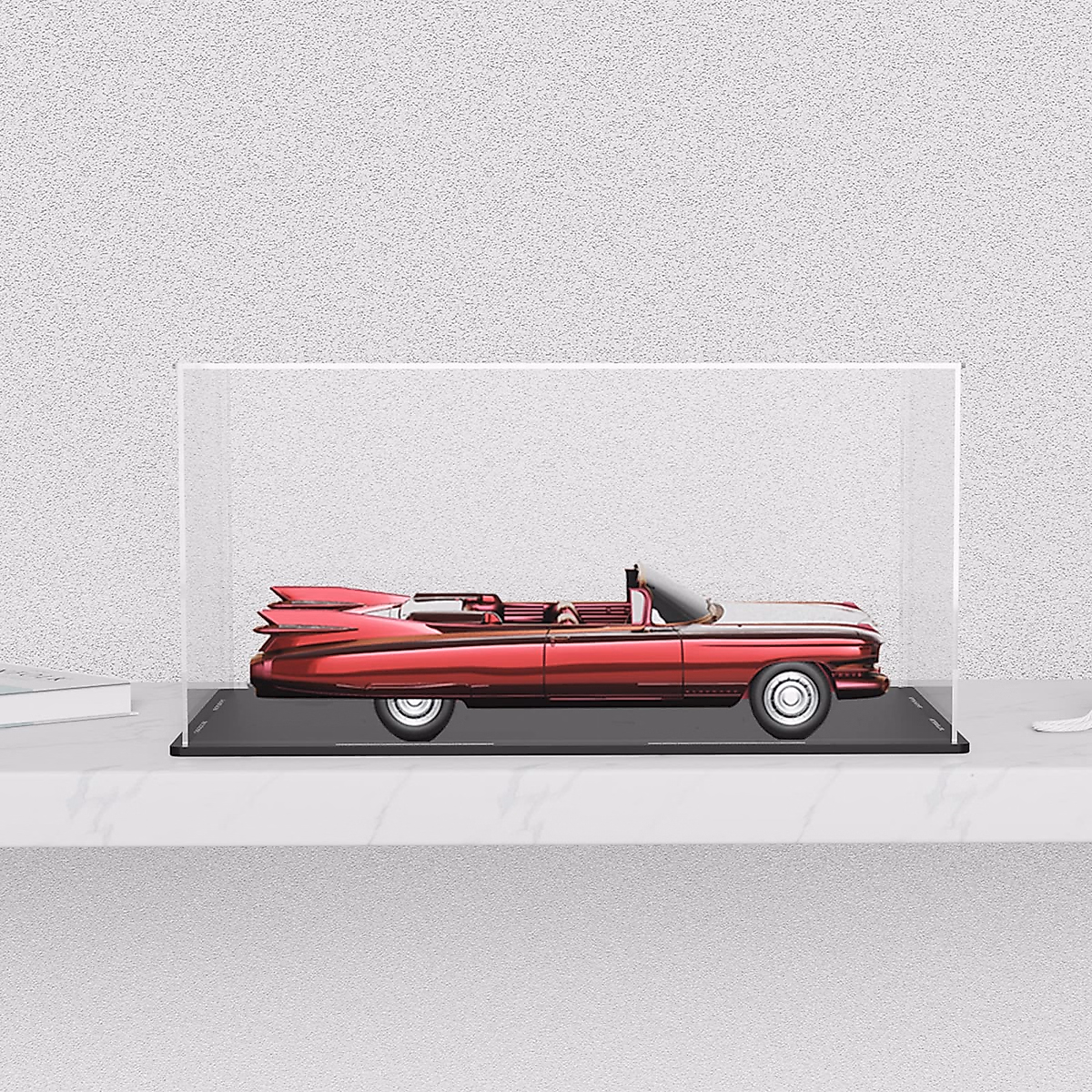 SVENJBB Acrylic Display Case, 13x6.7x6.3 Inch Cube, Clear Acrylic Boxes with Matte Black Base for 1:18 Scale Diecast Model Car