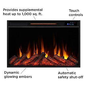 Real Flame Crawford Slim Indoor Electric Fireplace, Black, Free-Standing with Real Wood Mantel Finish - 6 Flame Colors, Adjustable Thermostat, 120V, 1400W, 5100 BTUs