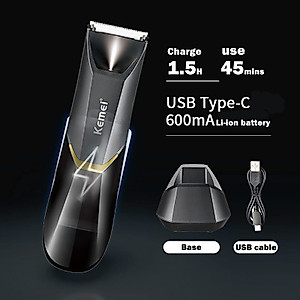 KEMEI 3208 Body Hair Trimmer, Electric Groin Trimmers for Men, Replaceable Electric Cordless Ball Hair Trimmer Shaver, Multi-Function Body Groomer Set Pubic Trimmers with Washable Blade