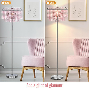 Luvkczc Crystal Floor Lamp, Modern Standing Lamps with Double-Layer Lampshade, Floor Lamps with On/Off Foot Switch, Tall Pole Lamp for Living Room, Girl Bedroom, Dresser, Office
