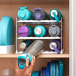 YouCopia UpSpace Water Bottle and Travel Mug Cabinet Organizer, Adjustable Storage Rack for Kitchen Organization, 3-Shelf