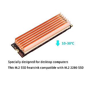 Awxlumv M.2 Heatsink Pure Copper NVMe M2 2280 SSD DIY 7 Fins Cooler with Thermal Pad for Desk Computer(2 Pcs)