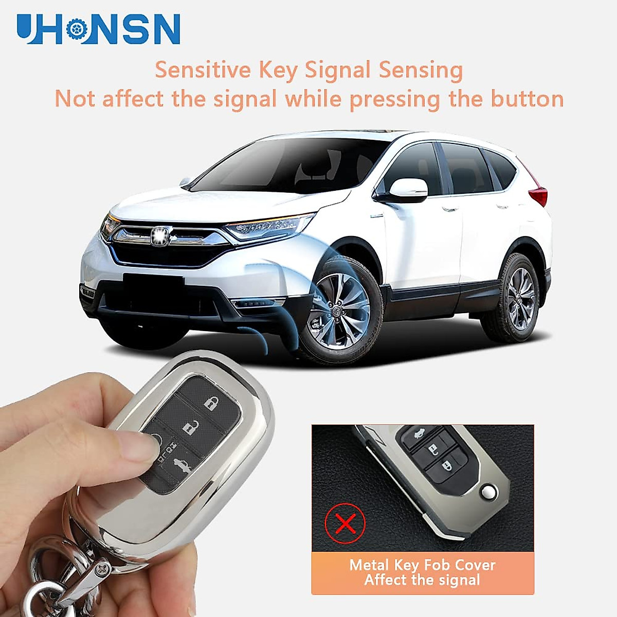 UHONSN Accessories for Honda Civic Accord 2022 Key Fob Cover Car Keys Shells Keychains Full Covers Protector Case Soft TPU Silver