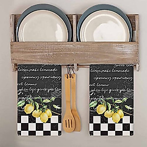 VDLBT Summer Kitchen Towels Yellow Lemon Dish Towels Dishcloth Fingertip Hand Towel Black White Plaid Soft Tea Towel Set of 2