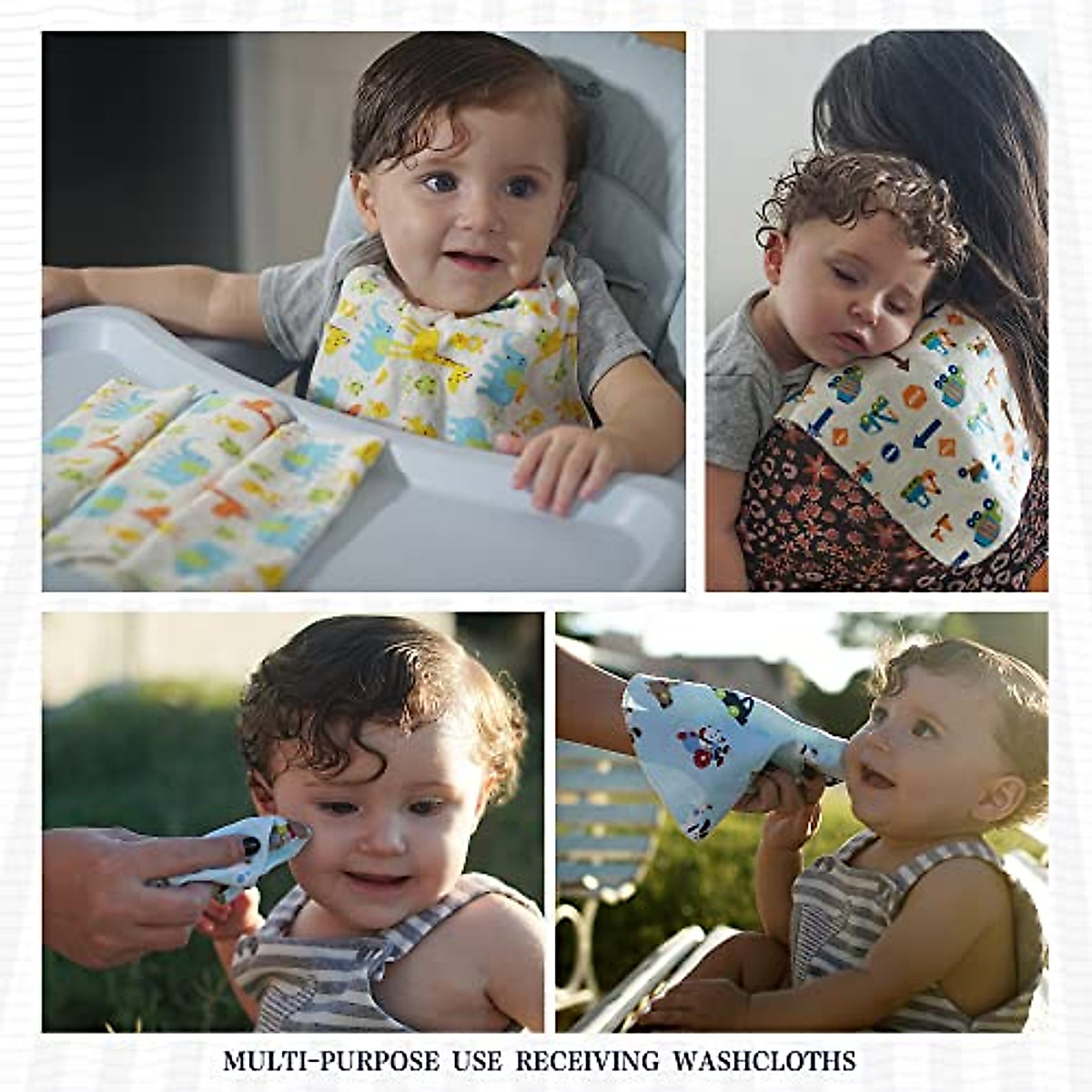 Omilion Receiving Blanket for Baby – 4 Pack – 30 inch x 30 inch – 100% Flannel Cotton - Mixed Patterned Designs – Includes Infant Washcloth 30 Pack