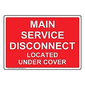 ComplianceSigns.com Main Service Disconnect Located Under Cover Label Decal, 5x3.5 in. 4-Pack Vinyl for Electrical