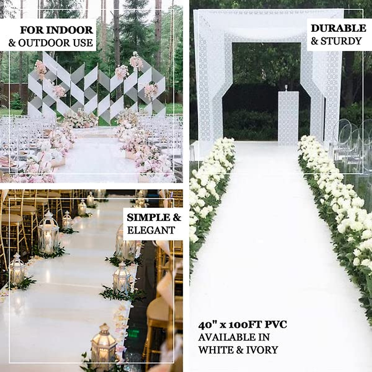 Efavormart 40" x 100ft PVC Aisle Runner-White, Carpet for Party, Birthday, Banquet, Restaurant Decoration