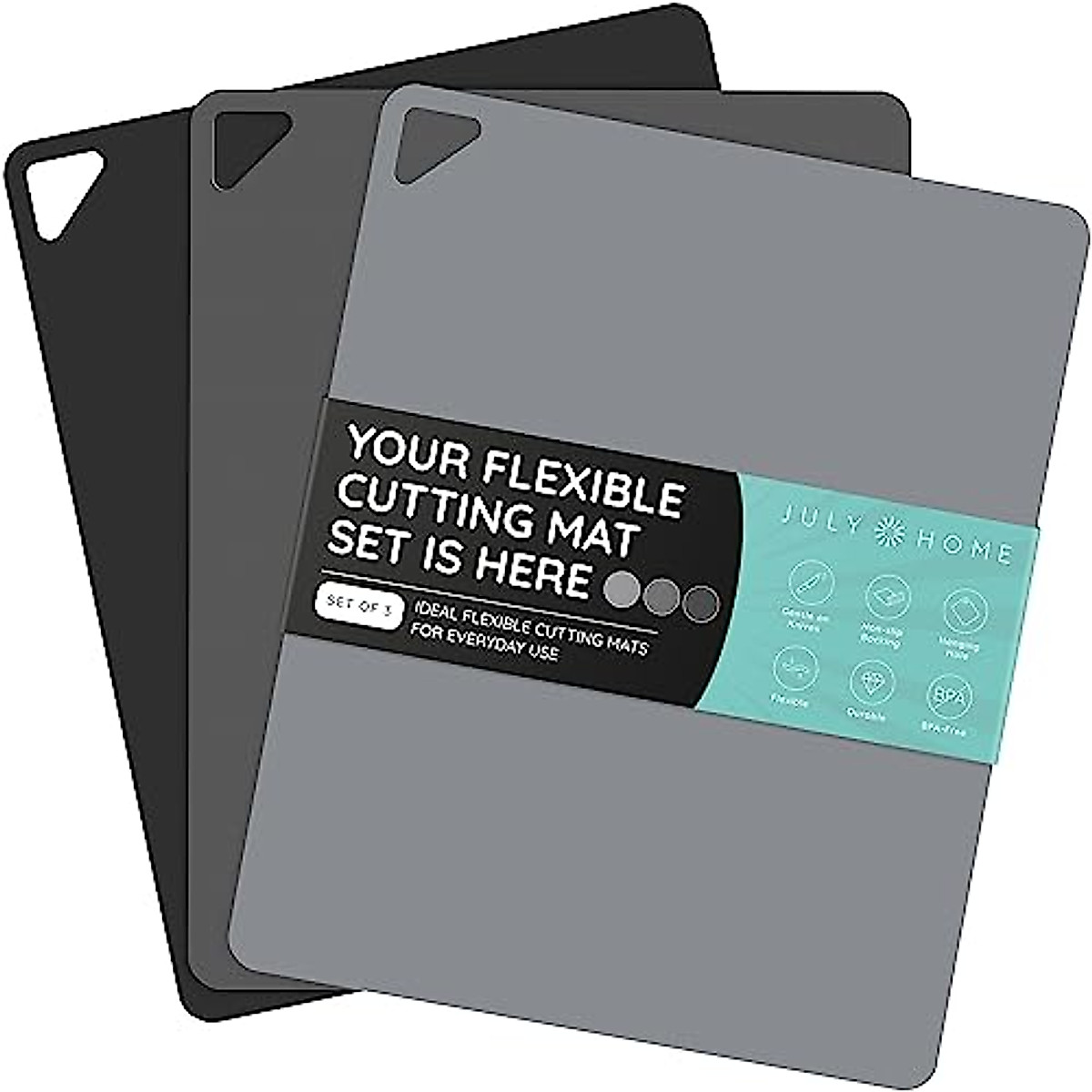 Extra Thin Flexible Cutting Boards for Kitchen - Cutting Mats for Cooking, Colored Cutting Mat Set with Easy-Grip Handles | Non Slip Cutting Sheets, Flexible Plastic Cutting Board Set of 3 (15"x12")