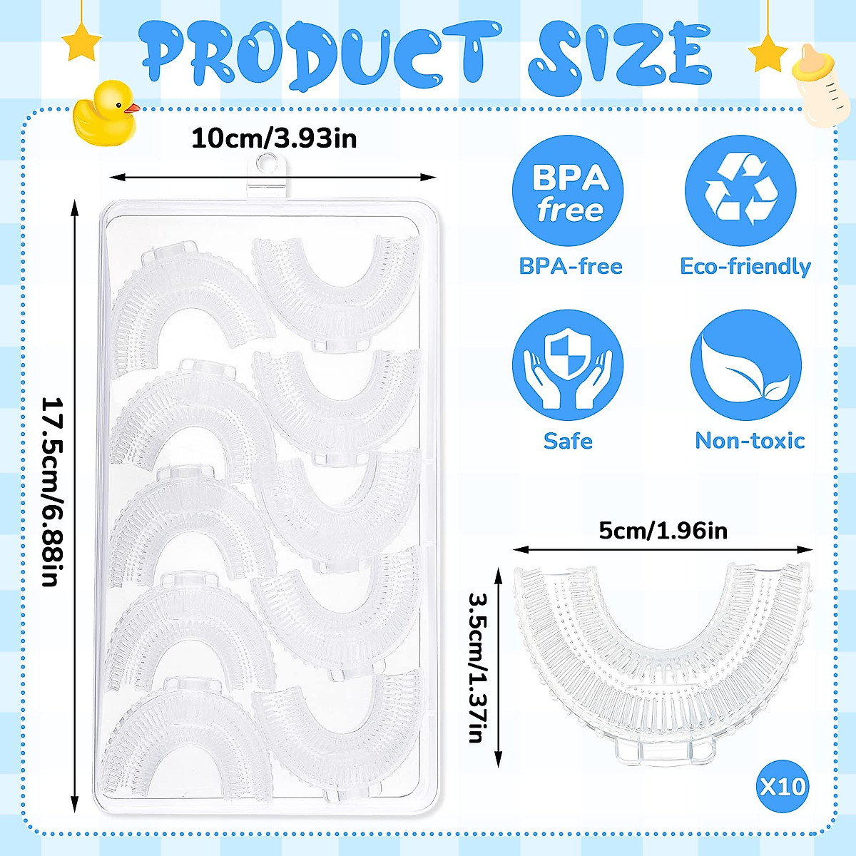 Patelai 10 Pcs U Shaped Replacement Toothbrush Heads Kids Silicone Brush Head with Storage Box, 360 Degree Oral Teeth Cleaning for Children Electric Manual Toothbrushes Replace