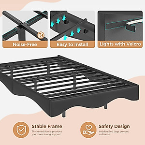 AOGLLATI Floating Bed Frame Twin Size with Charging Station & LED Lights, Platform Twin Bed Frame with Leather Wave Molding and Stable Structure,No Box Spring Needed, Black